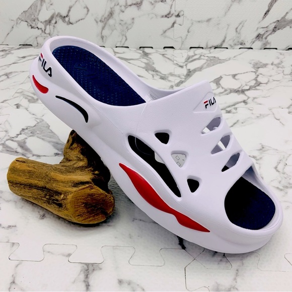Fila | Shoes | Mens Fila Ray Tracer White Navy Red Slides | Poshmark